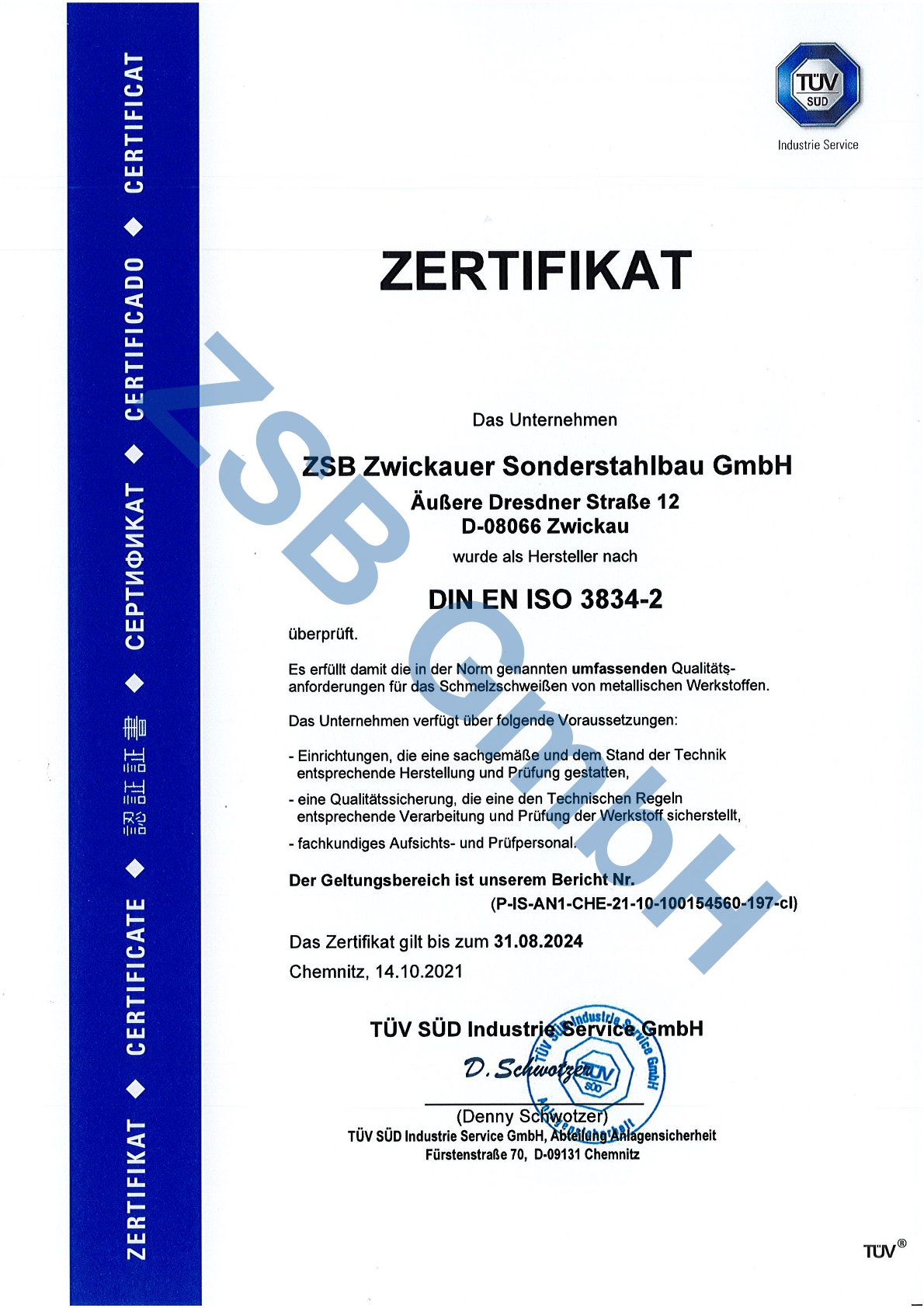 ZSB | Zwickauer Sonderstahlbau – Zertifikate